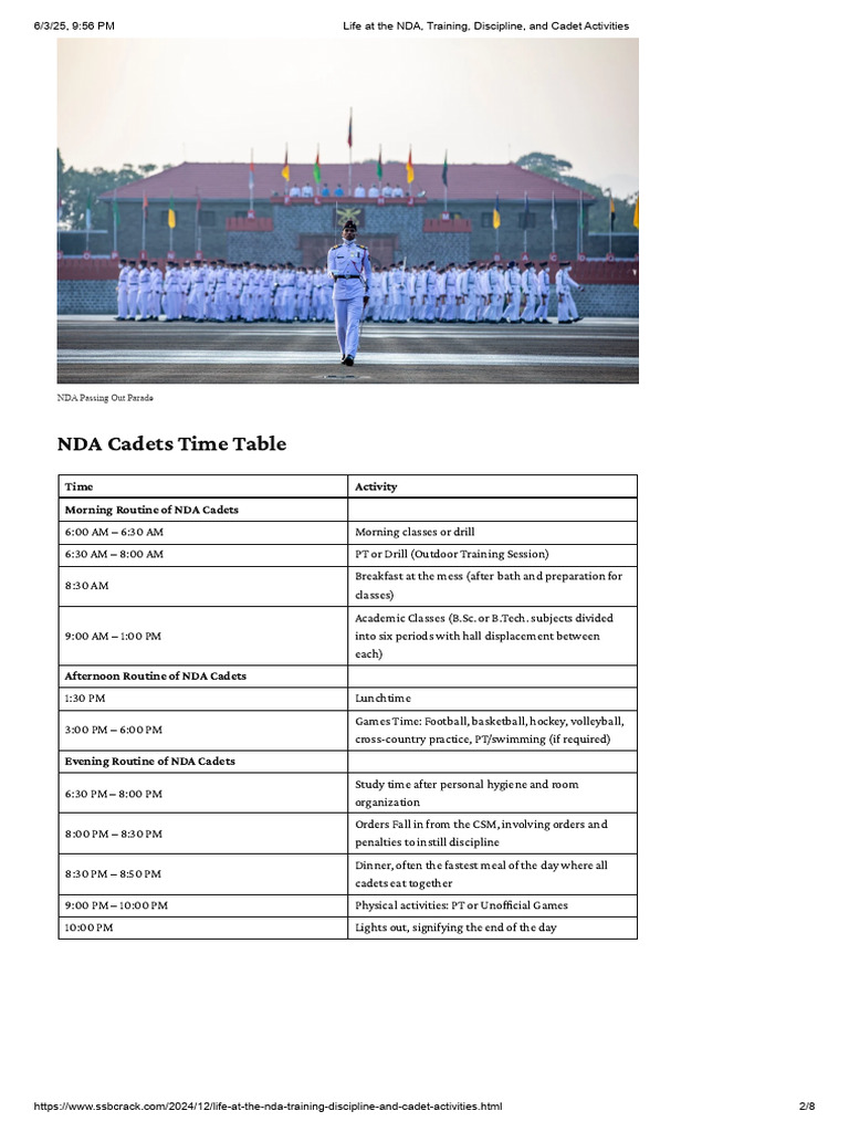 Life at The NDA, Training, Discipline, and Cadet Activities | PDF