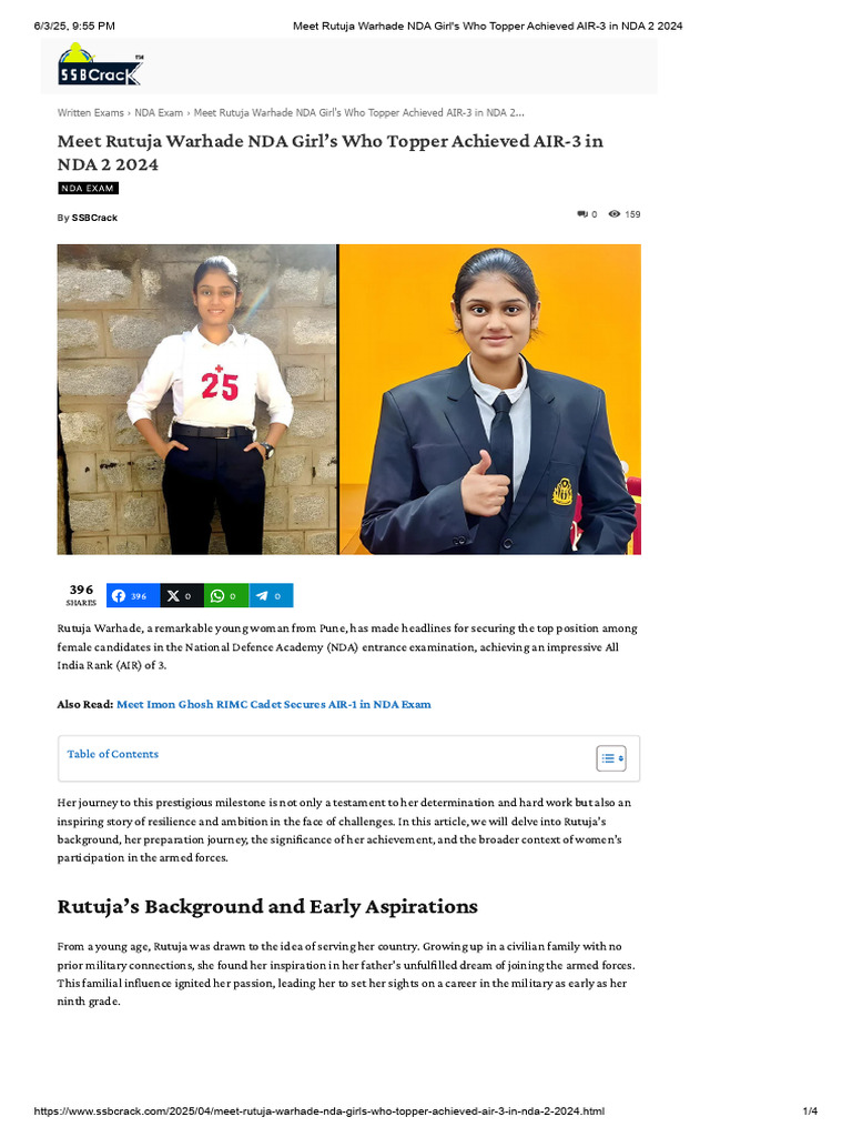 Meet Rutuja Warhade NDA Girl's Who Topper Achieved AIR-3 in NDA 2 2024 ...