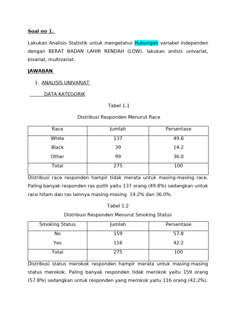 Analisis Hubungan Variabel BBLR | PDF