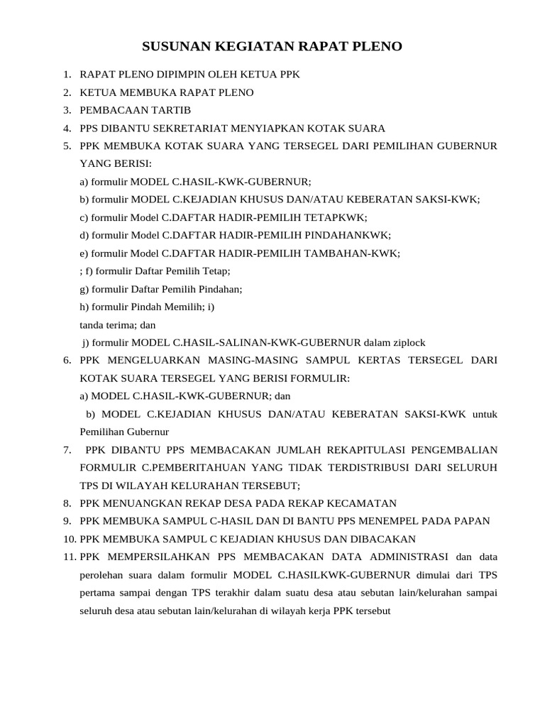 Susunan Kegiatan Rapat Pleno | PDF