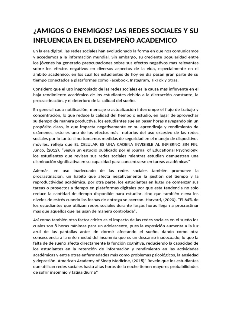 Redes Sociales y Bajo Rendimiento Académico | PDF | Dormir | Redes sociales