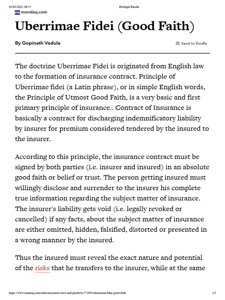 Uberrimae Fidei (Good Faith) - Insurance Laws and Products - India ...