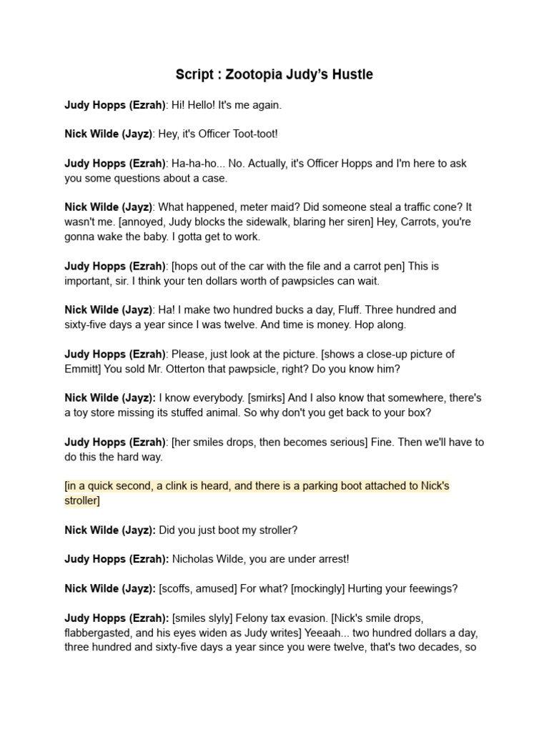 Script - Zootopia Judy's Hustle | PDF