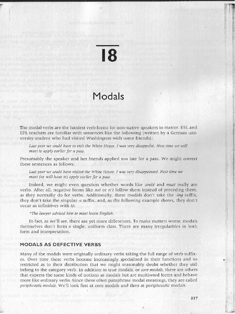 Grammar - Unit 3 - Jacobs - Chapter 18 - Modals | PDF