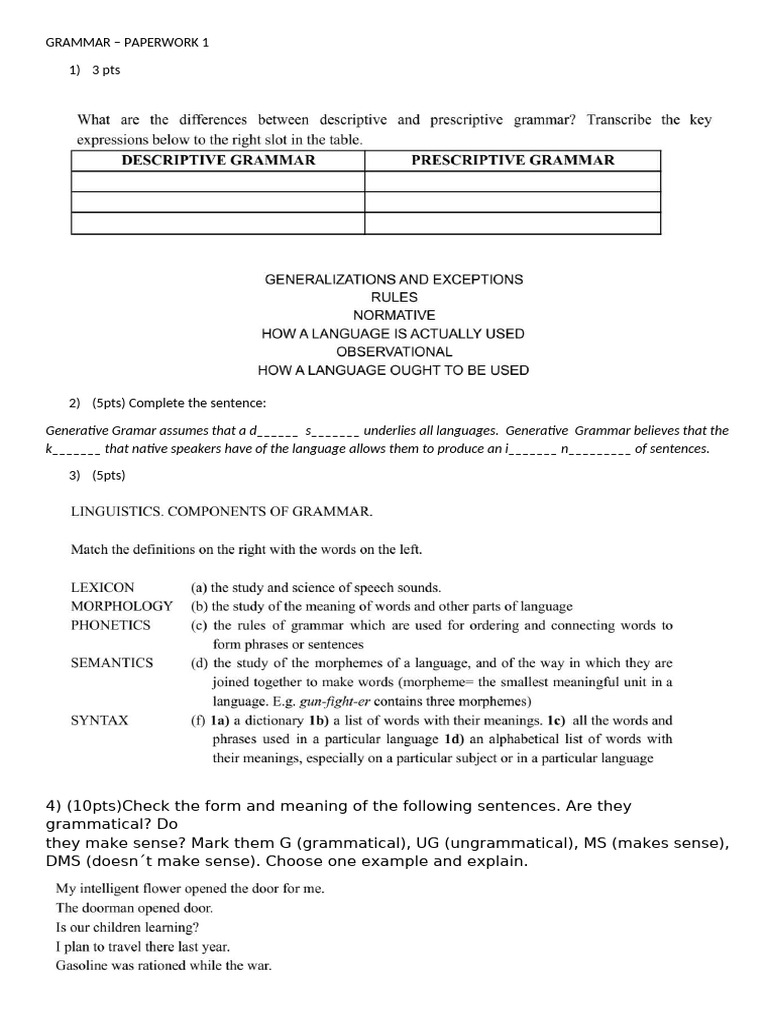 Grammar Paperwork 1 | PDF
