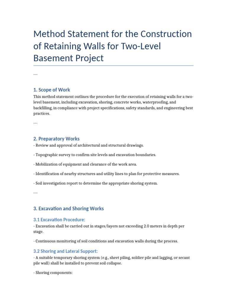 Retaining Wall Construction Method Statement | PDF | Deep Foundation ...