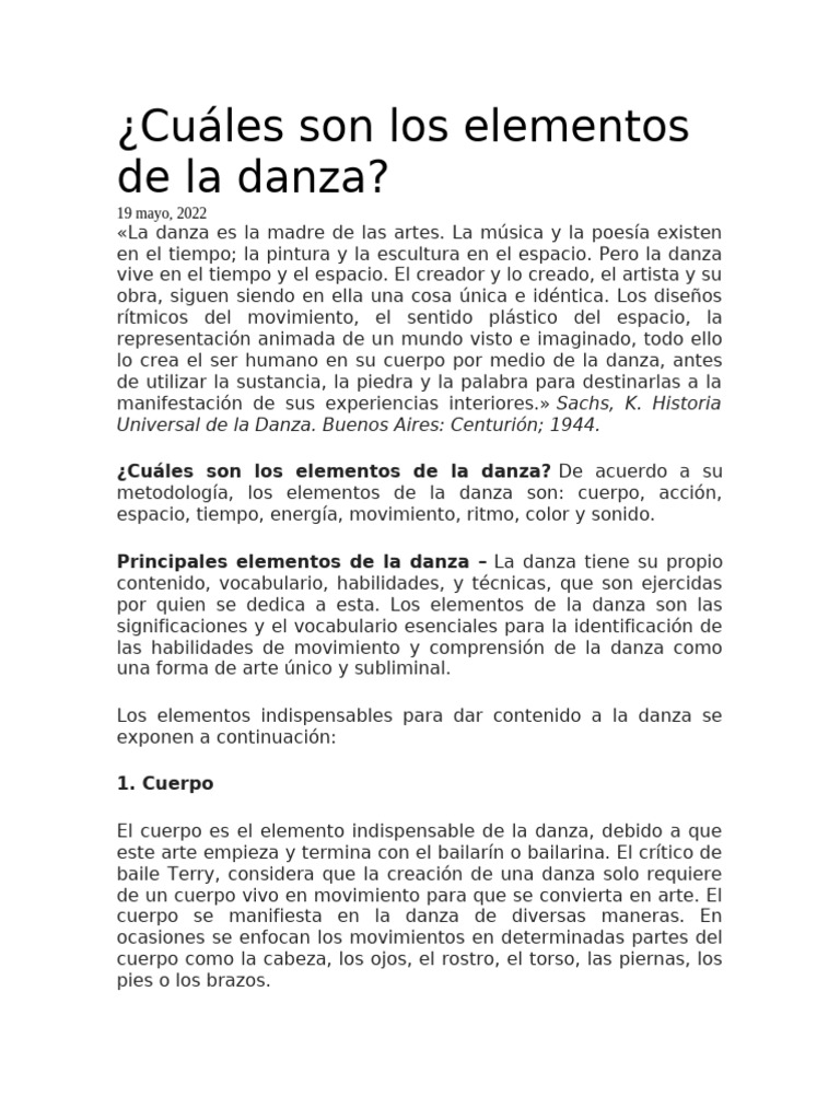 Cuáles Son Los Elementos de La Danza | PDF | Bailes | Ritmo