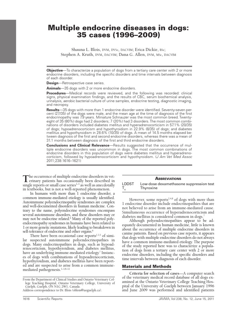 Multiple Endocrine Diseases in Dogs - 35 Cases (1996-2009) | PDF ...