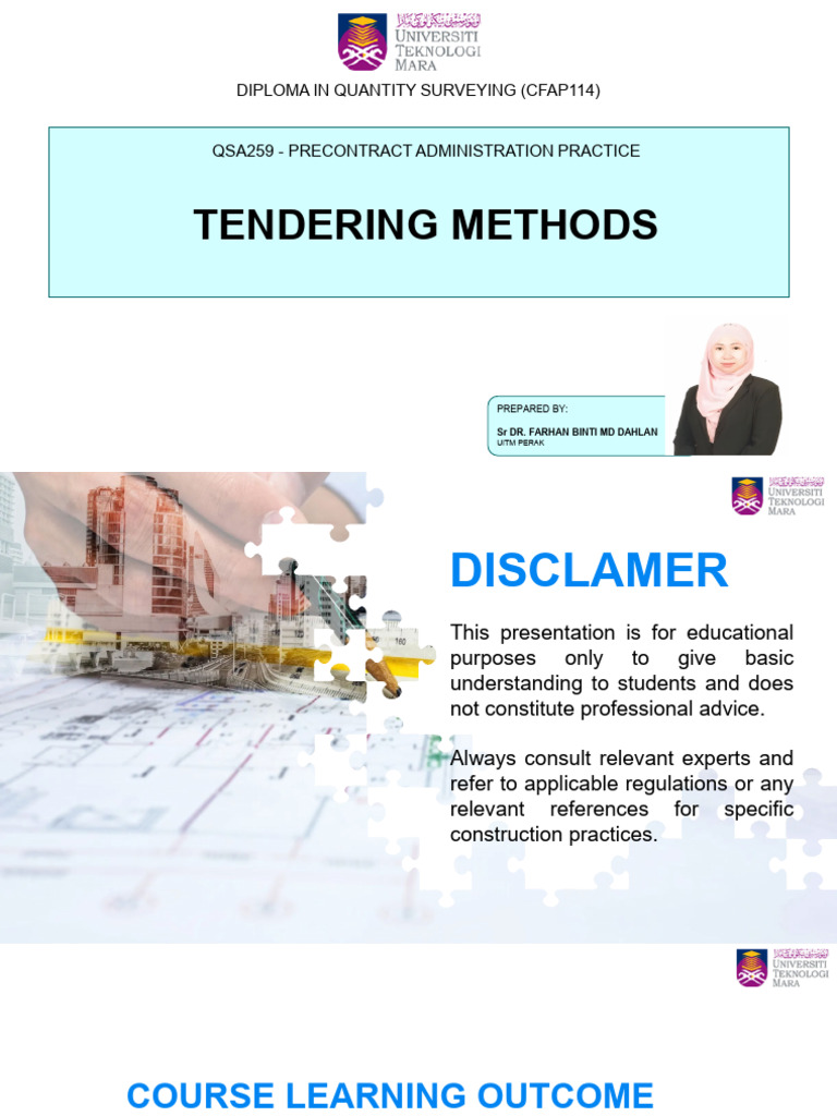Qsa259 - Week 8 and 9-Tendering Methods - Print | PDF | Business ...