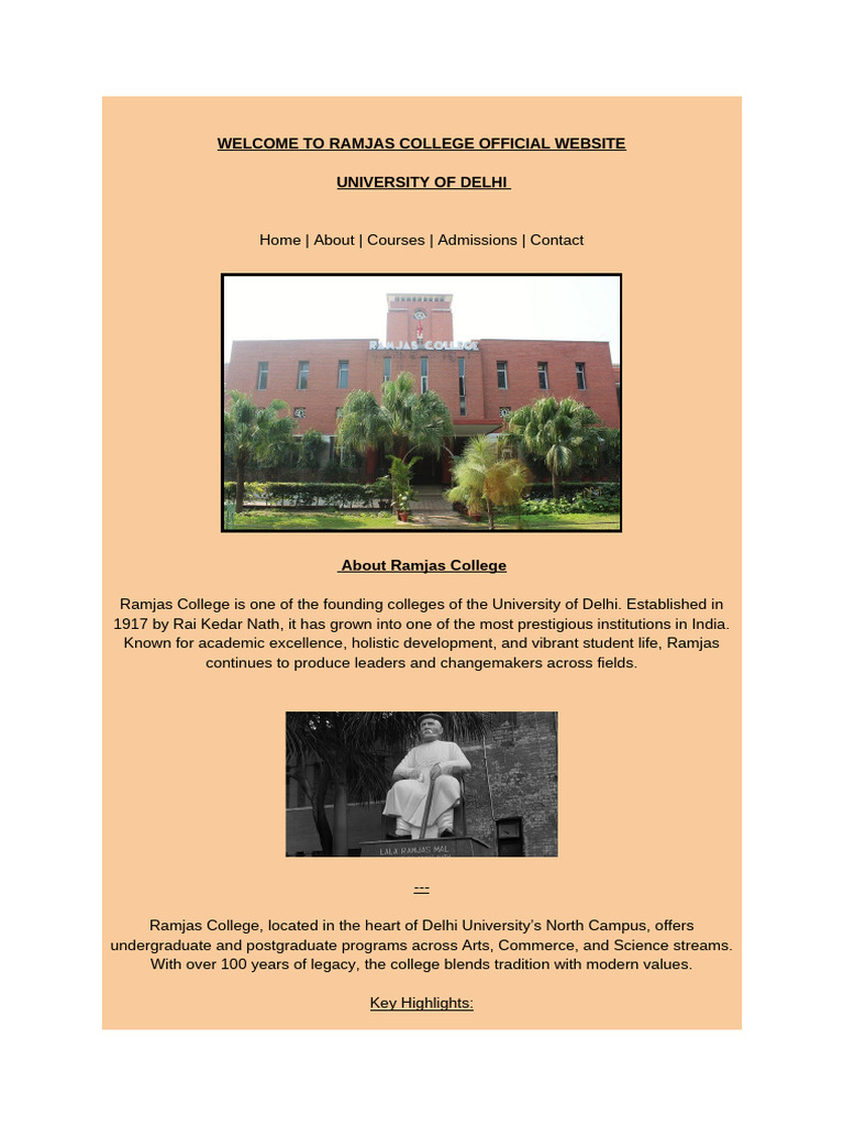 Ramjas College Overview and Admissions | PDF | Higher Education ...