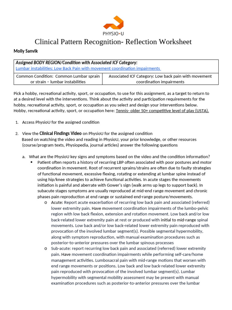 ICF Spine Worksheet Assignment Spine Lumbar Instabilities 2020 | PDF ...