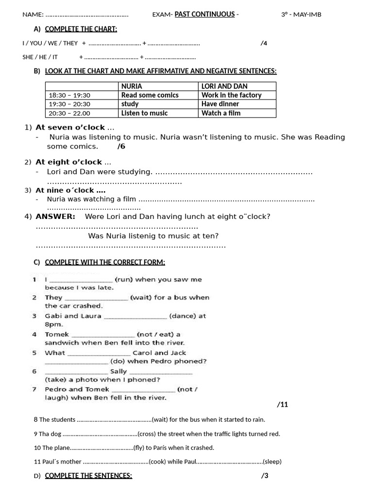 Past Continuous Exam Practice | PDF