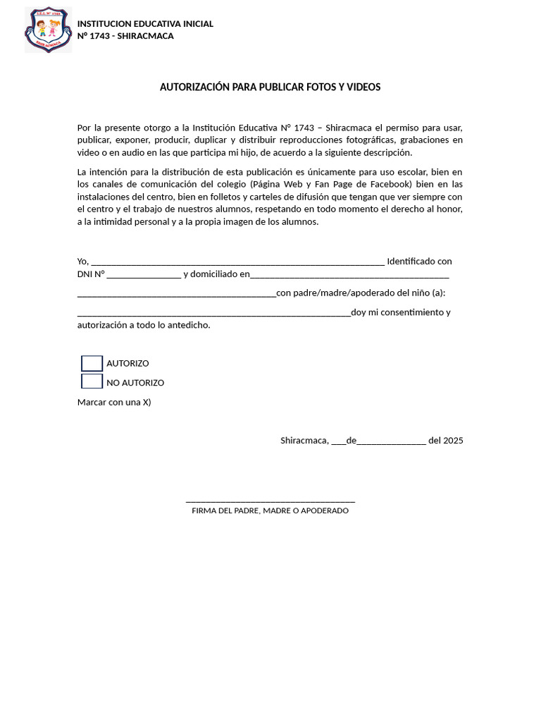 Autorización para Publicar Fotos y Videos | PDF
