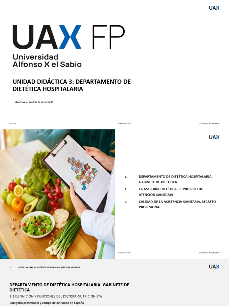 UD3. Dietética Hospitalaria. Gabinete de Dietética. Atención Al Paciente. Asesoría Dietética 23 ...