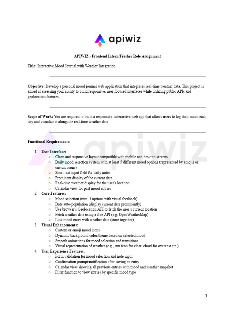 APIWIZ - Frontend Intern - Fresher Role Assignment | PDF | Icon (Computing) | Software