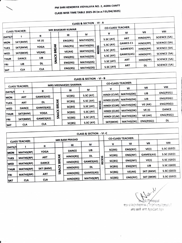 Time Table 25-26 Classwise | PDF | Schools | Secondary Education