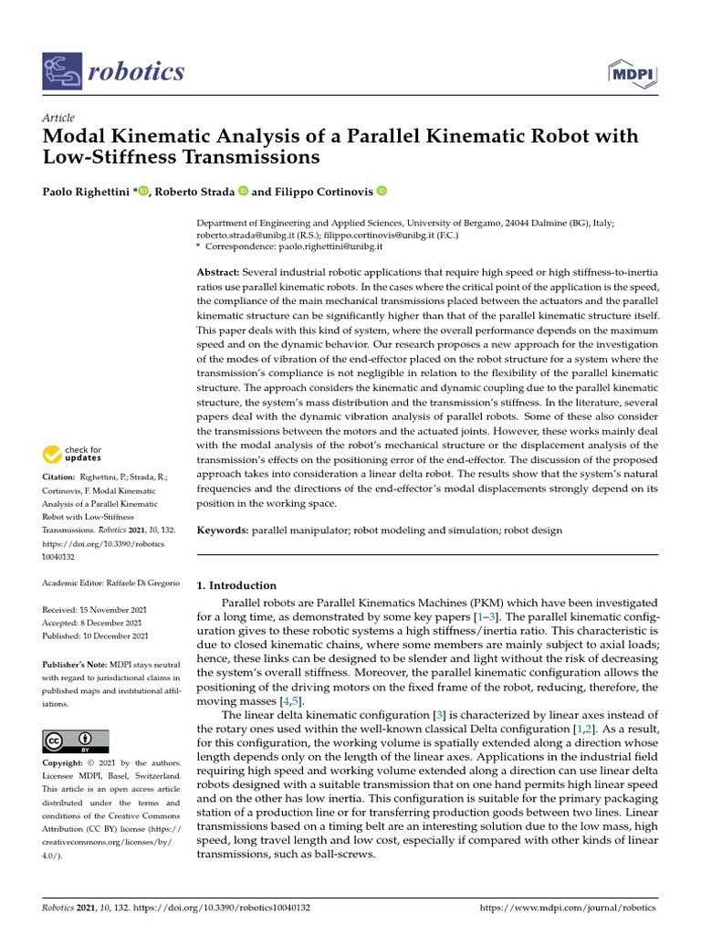 Modal Kinematic Analysis of A Parallel Kinematic R | PDF | Kinematics ...