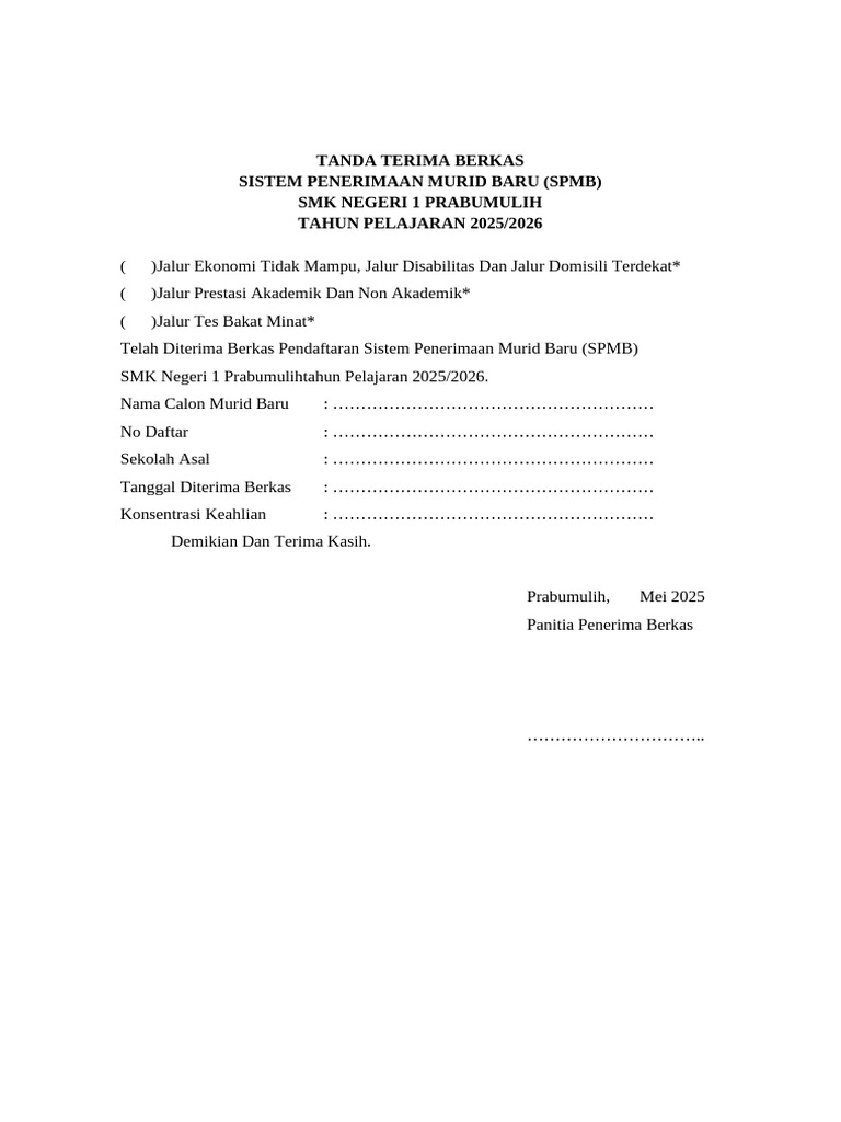 Tanda Terima Berkas | PDF
