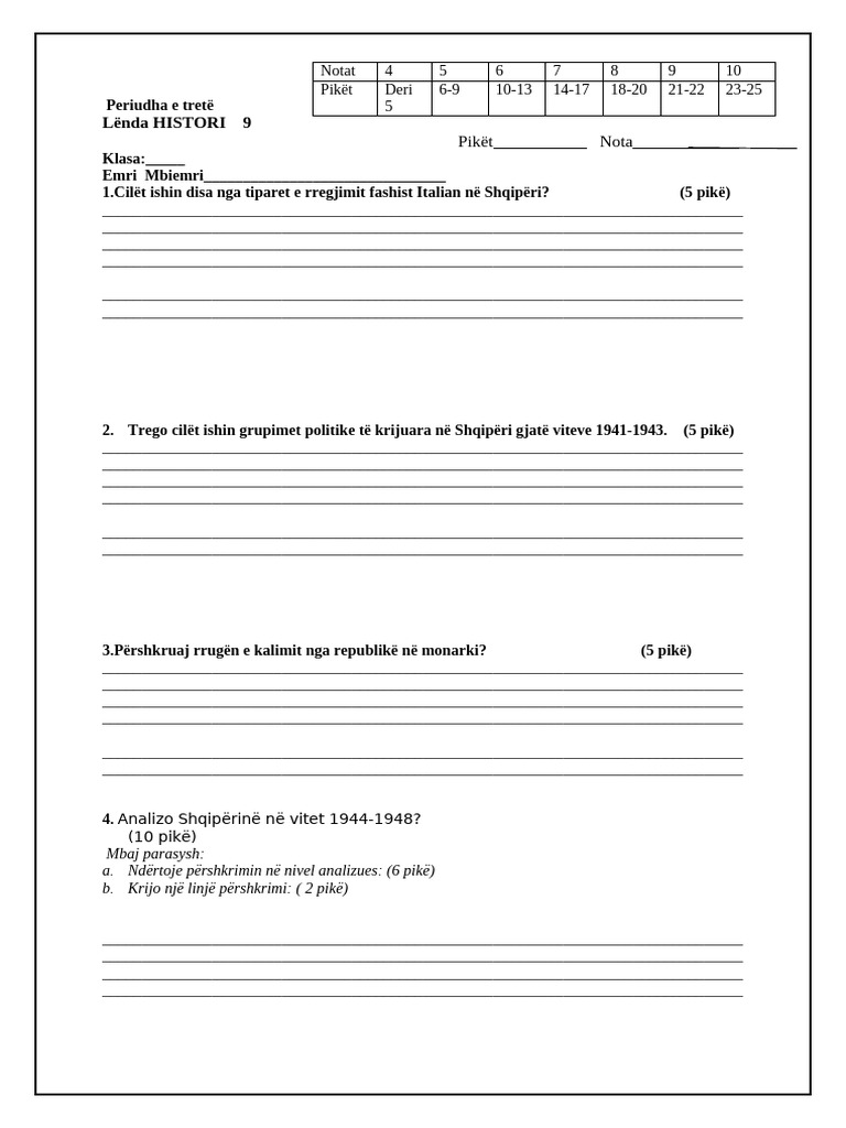HISTORIA 9 Modele Testesh Sipas Periudhave | PDF