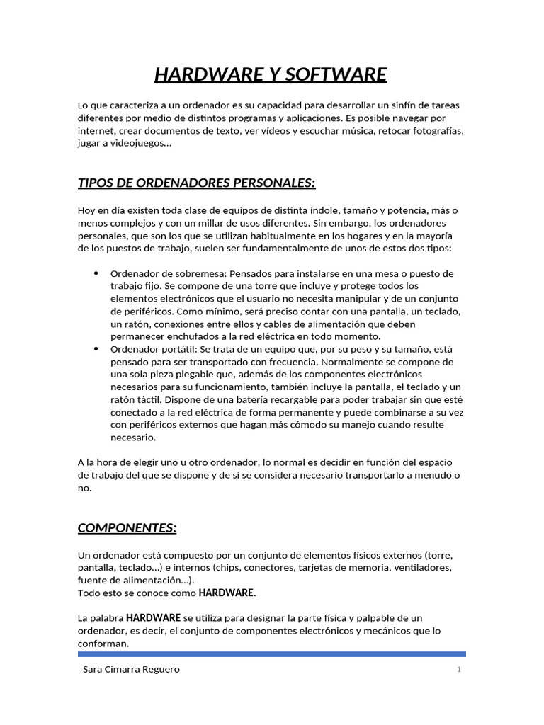 Hardware y Software en Ordenadores | PDF | Hardware de la computadora ...