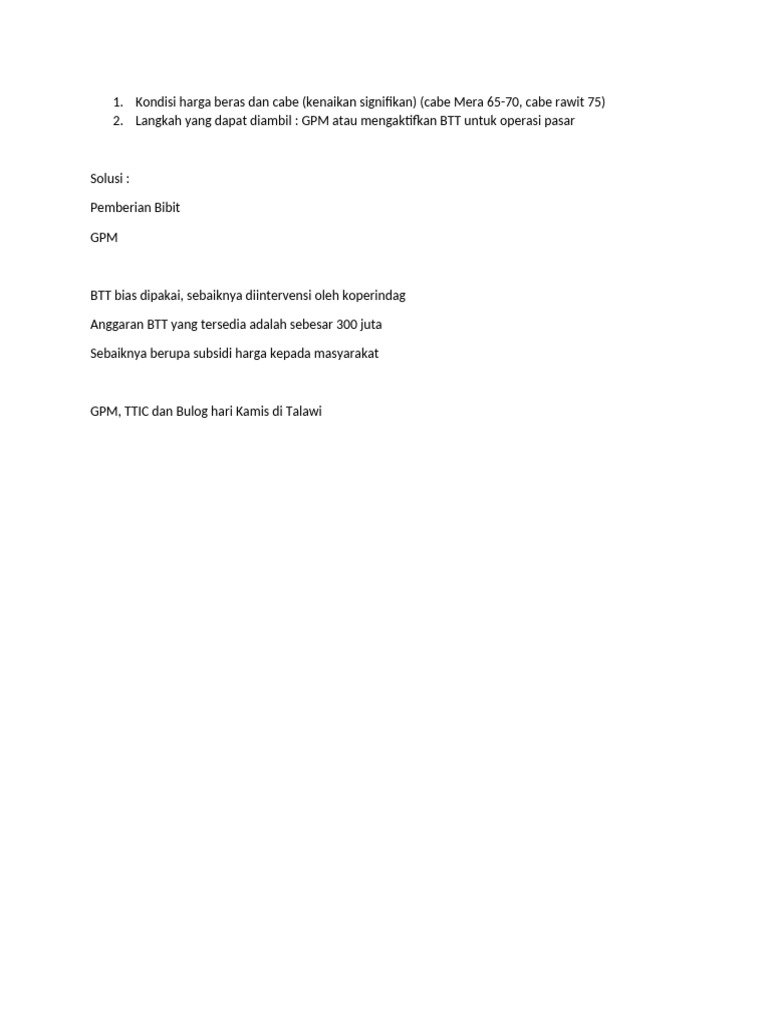 Kondisi Harga Beras Dan Cabe | PDF