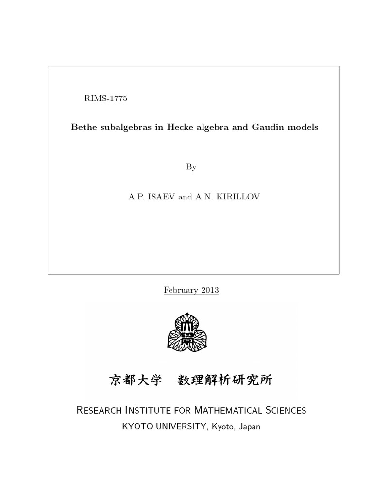 Bethe Subalgebras in Hecke Algebra and Gaudin Models | PDF | Group (Mathematics) | Group ...