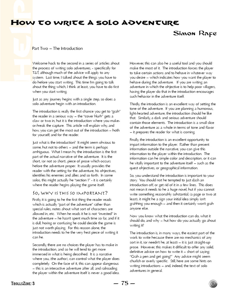 Writing Engaging Solo Adventure Introductions | PDF