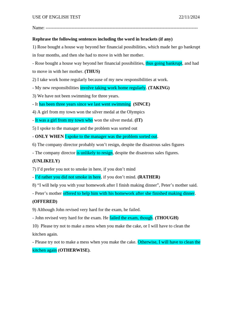 Use of English Test - Keys | PDF