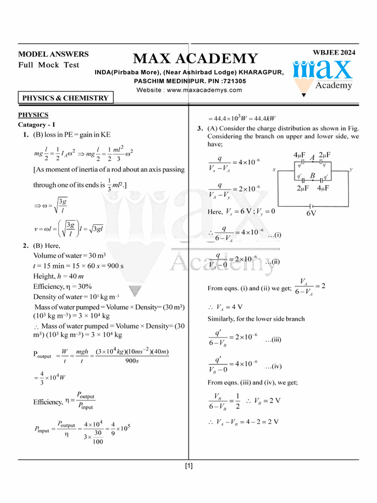 Max Academy WBJEE Physics and Chemistry (Solutions) | PDF