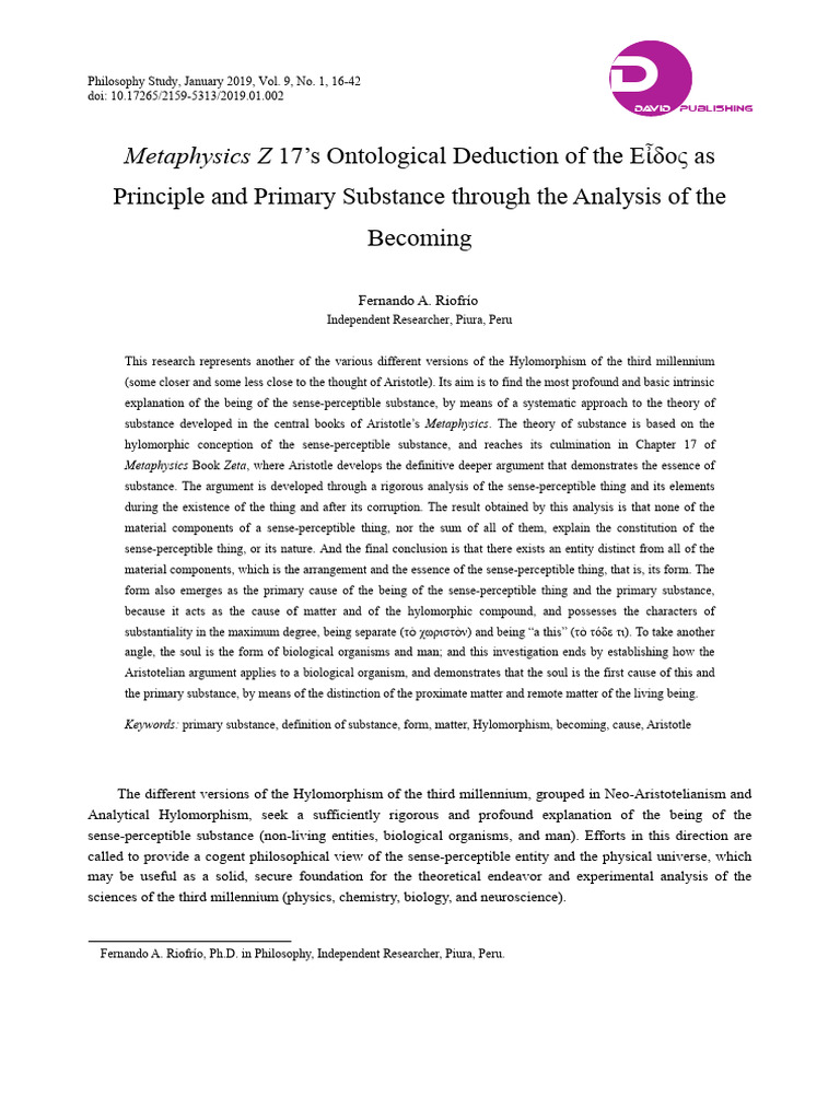 Metaphysics - Z - 17s - Ontological - Demonstration of Form | PDF | Substance Theory | Metaphysics