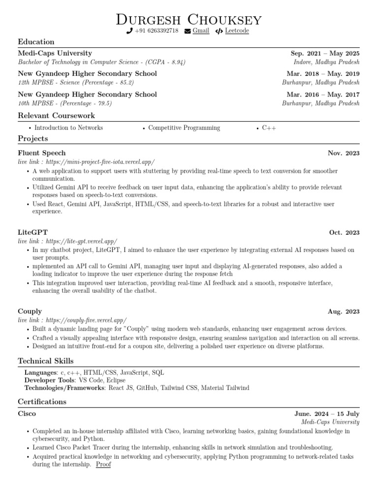 Durgesh Resume Updated | PDF | World Wide Web | Internet & Web