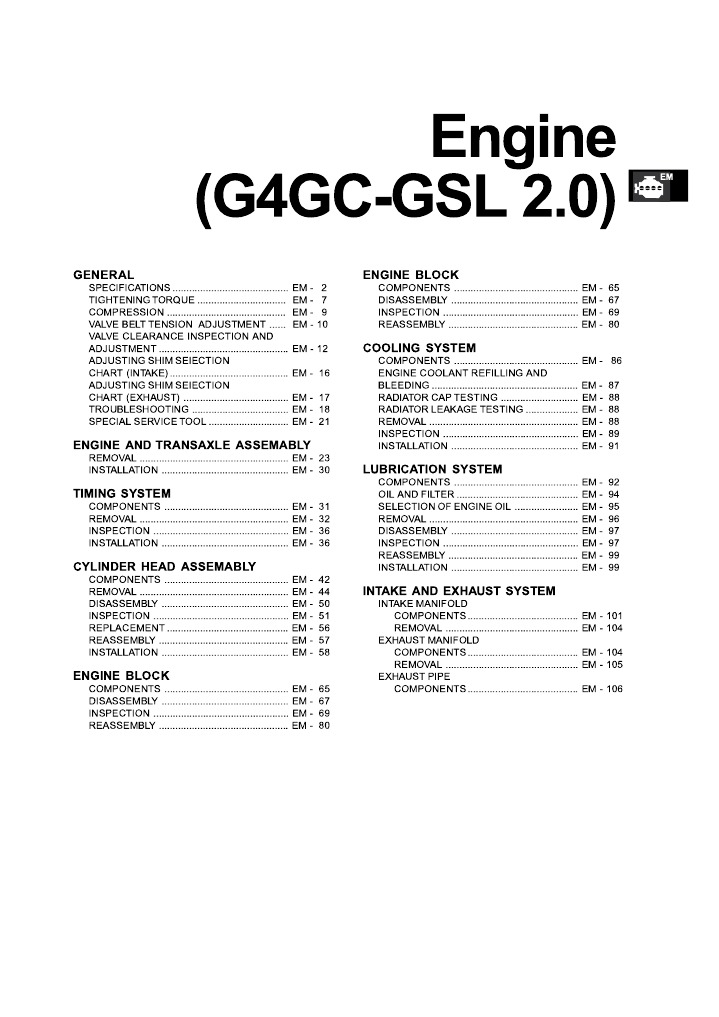 Engine Mechanical (G4GC-GSL2.0) | PDF