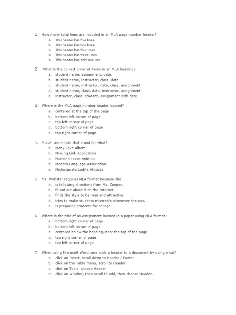 MLA Format Quiz | Download Free PDF | Computing | Software