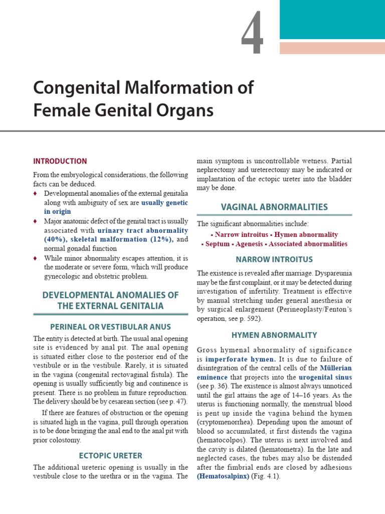 CH 4 Congenital Malformation of Female Genital Organs | PDF | Uterus ...
