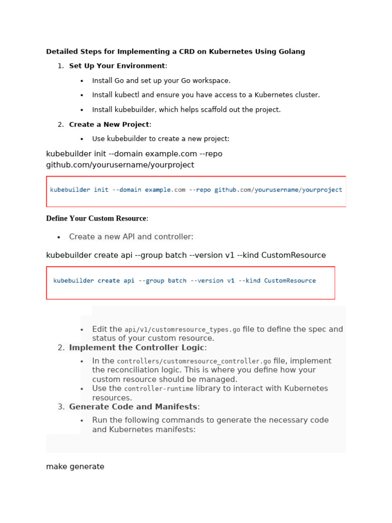 Detailed Steps For Implementing A Crd On Kubernetes Using Golang Pdf