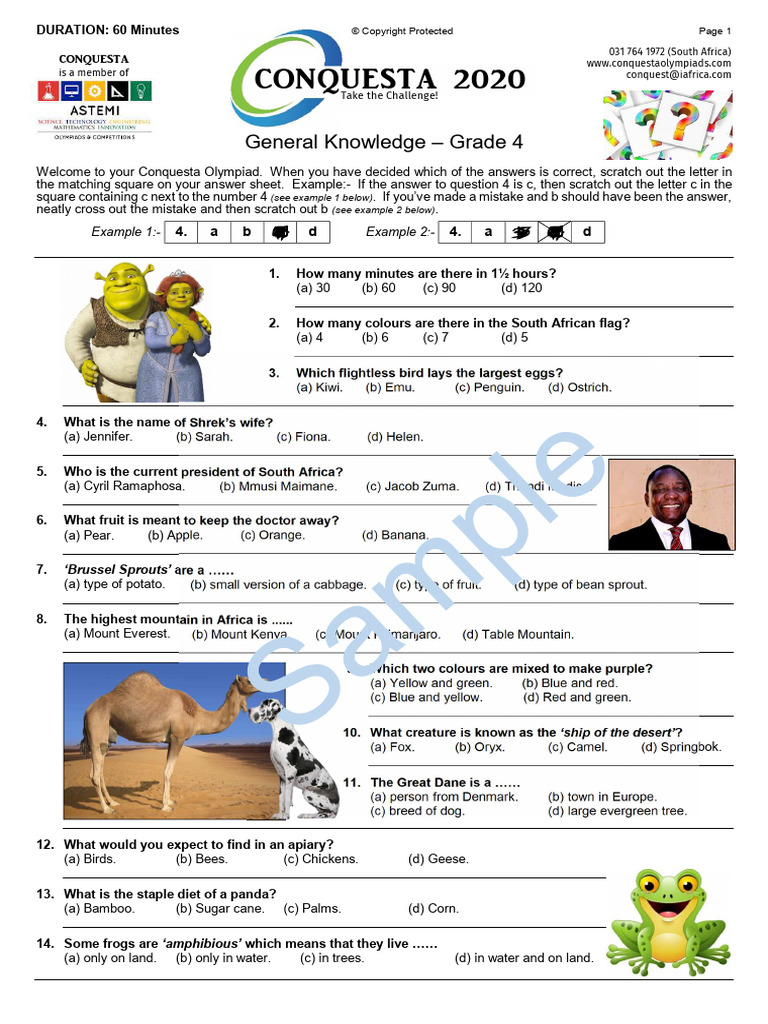 Grade 4 General Knowledge Quiz | PDF