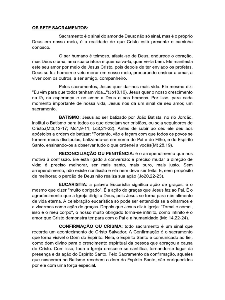 Os Sete Sacramentos | PDF | Eucaristia | Jesus