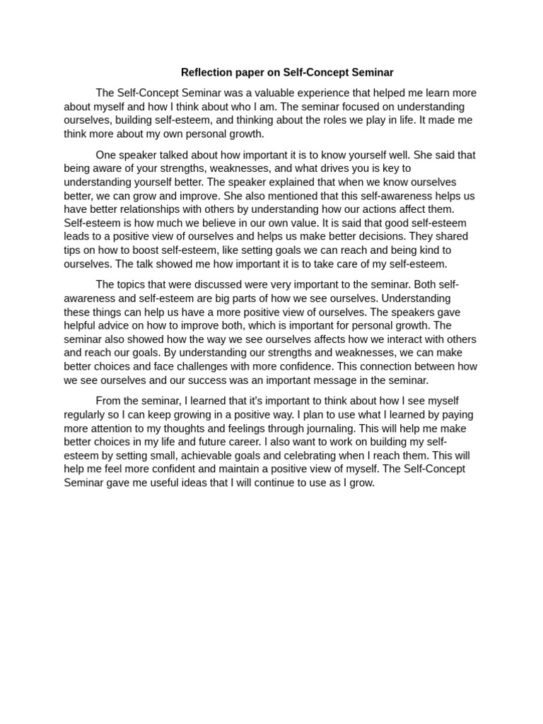 Reflection Paper On Self-Concept Seminar | PDF