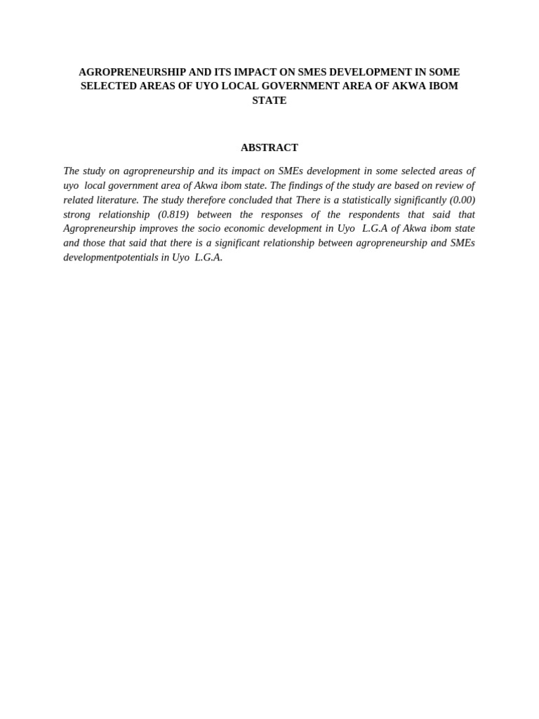 Agropreneurship and Its Impact On Smes Development | PDF | Smallholding ...