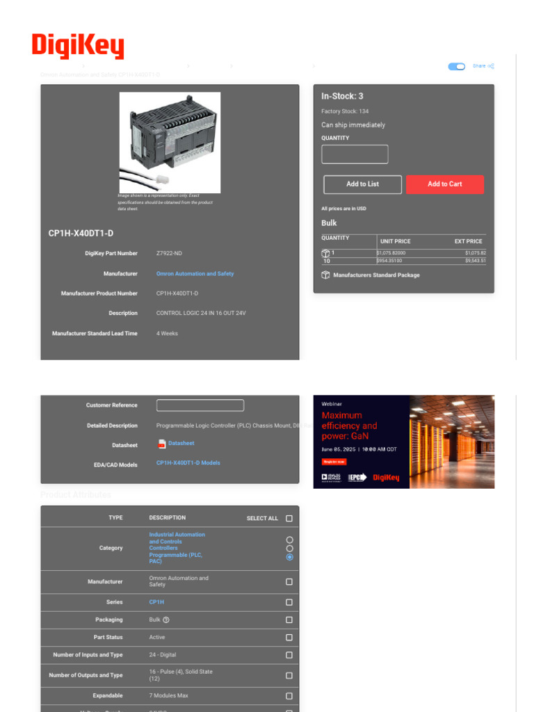 CP1H-X40DT1-D Omron Automation and Safety - Industrial Automation and Controls - DigiKey | PDF ...