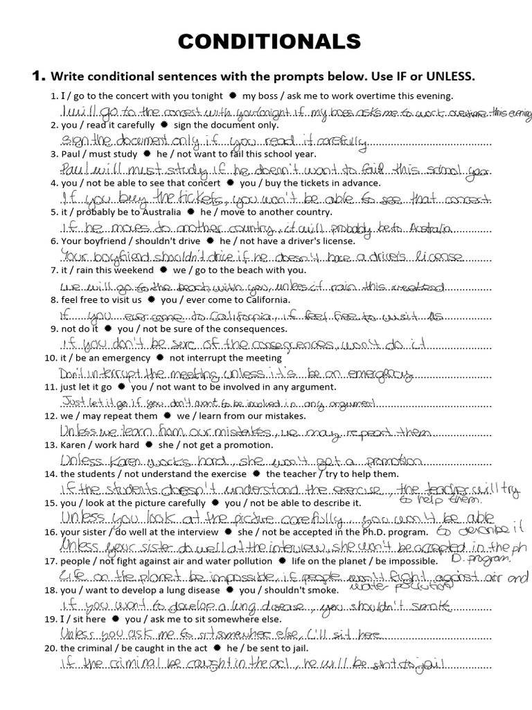 Conditionals Extra Practice Worksheetskey Answers | PDF