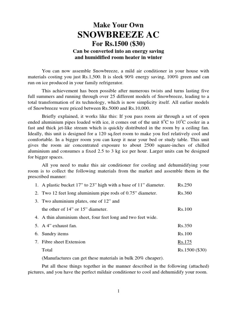Snowbreeze Ac: Make Your Own | PDF | Air Conditioning | Hvac