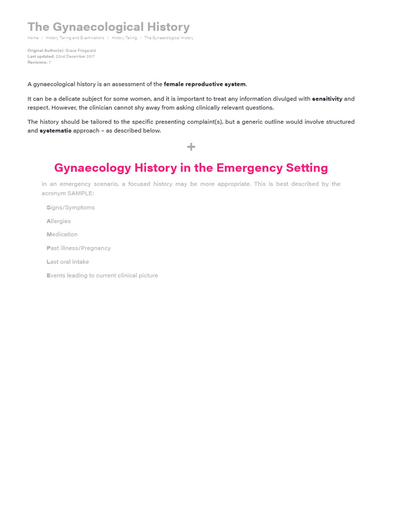 Gynaecological History - OSCE - Key Symptoms and Signs - TeachMeObGyn ...