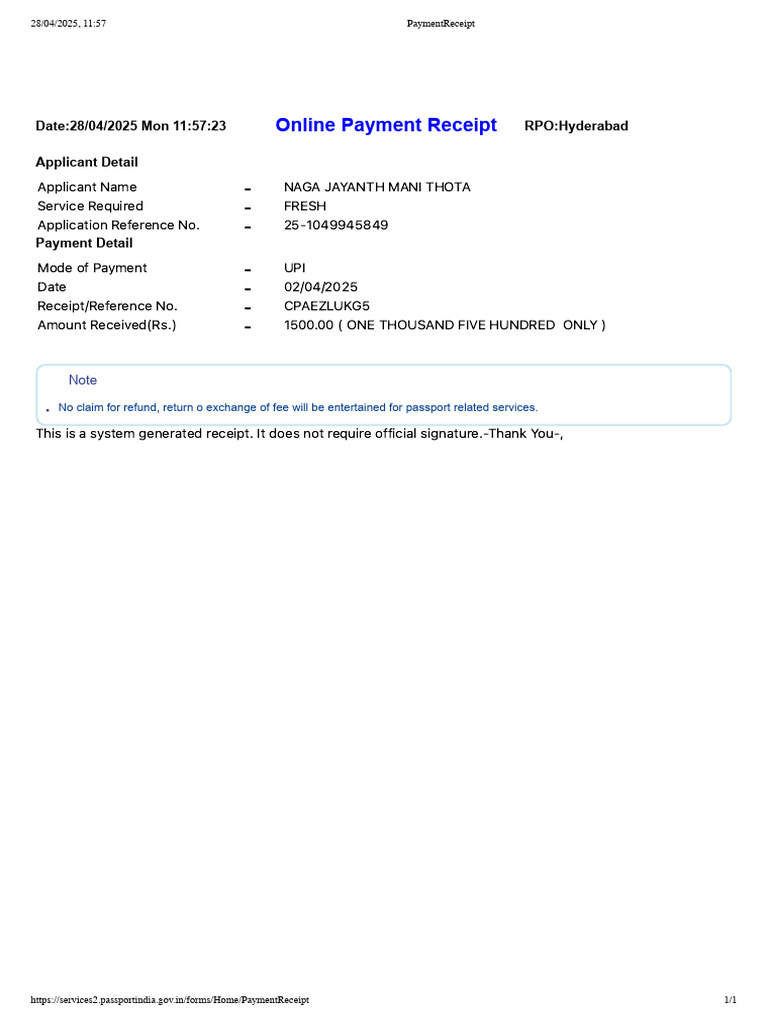 Payment Receipt | PDF