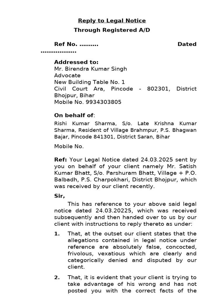Reply To Legal Notice 2 | PDF | Cheque