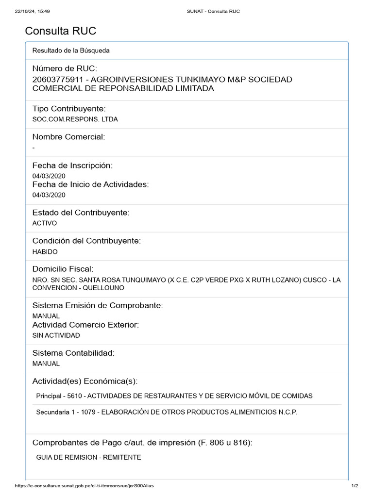 Sunat - Consulta Ruc | PDF