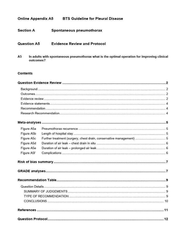 Online Appendix A5 (Pleural Disease) - Pneumothorax Optimal Operation ...