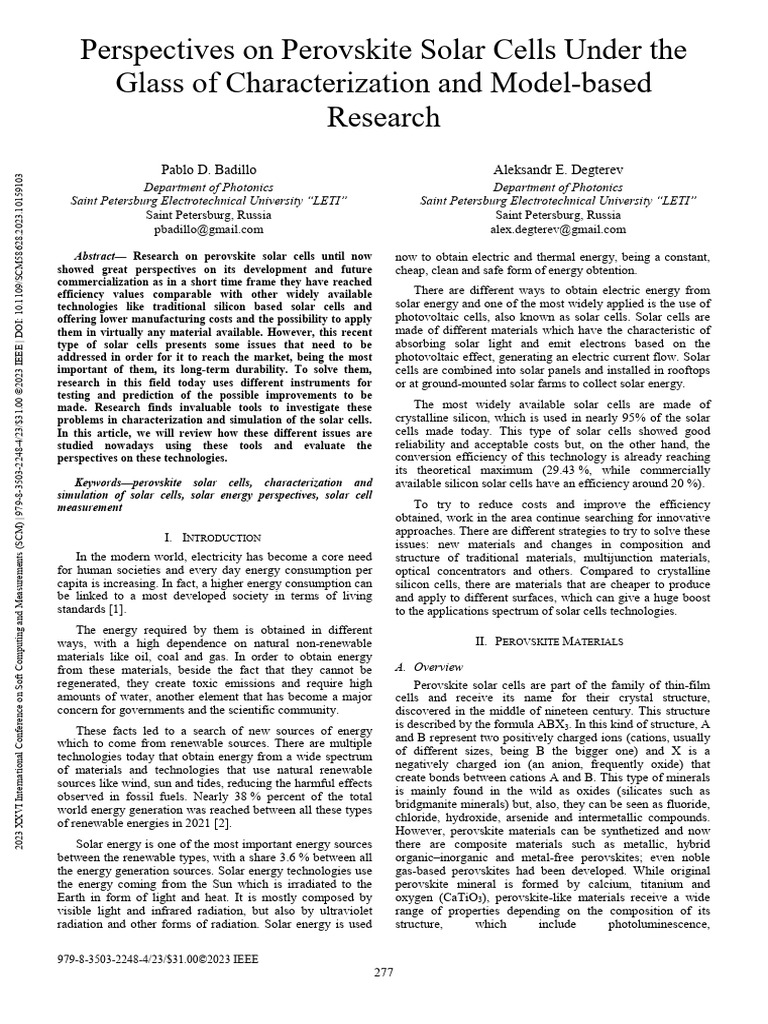 Perovskite Solar Cells: Research Insights | PDF | Solar Cell | Ion