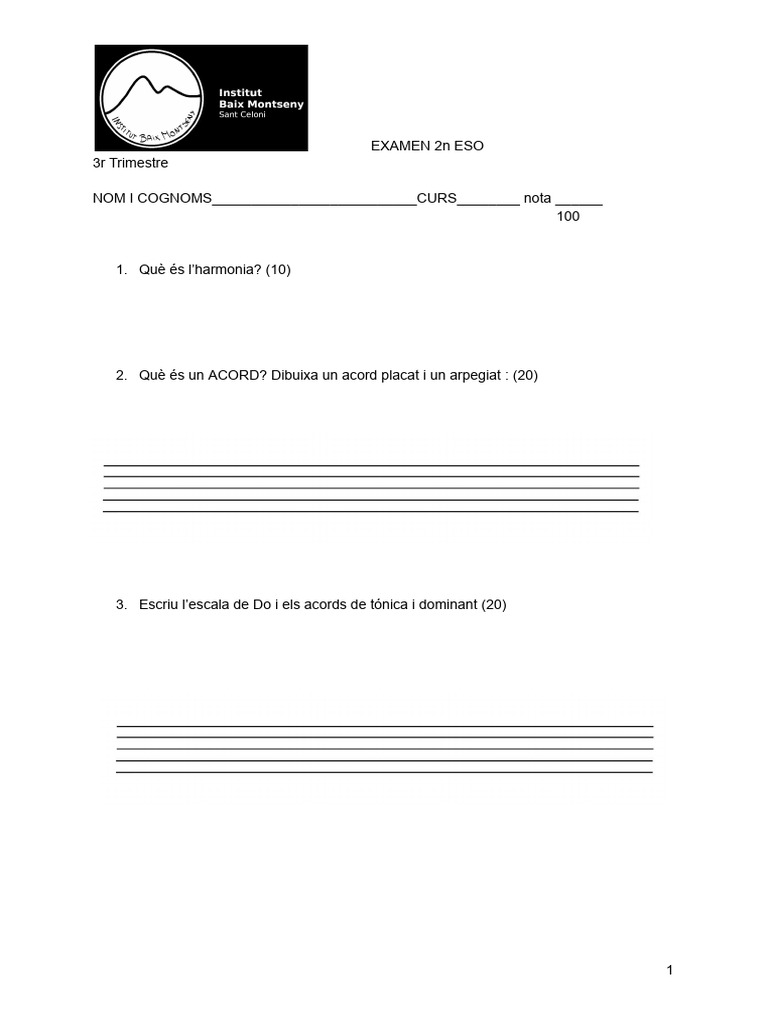 Examen Harmonia 2n Eso | PDF