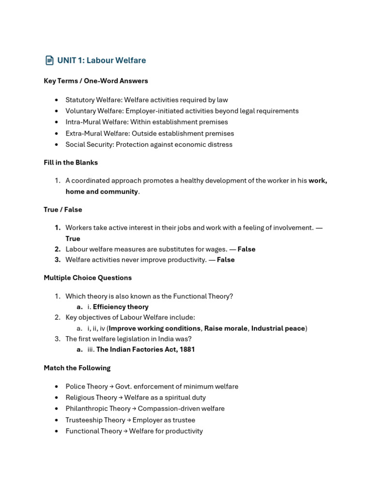 Labour Welfare Concepts and Practices | PDF | Personal Protective ...